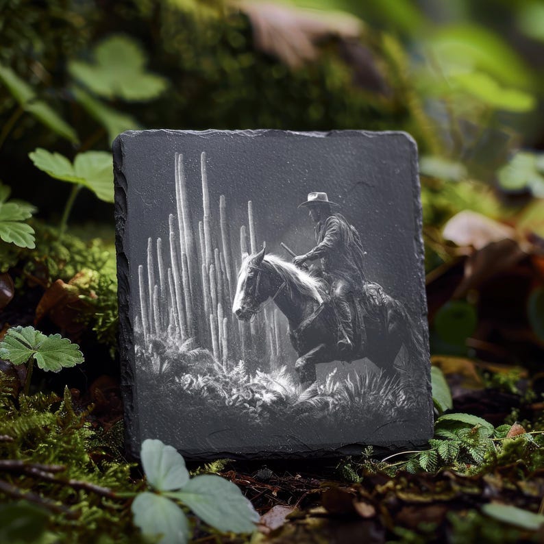 20 Cowboy Western Horseback Laser Engraving Designs for Slate Coasters ...