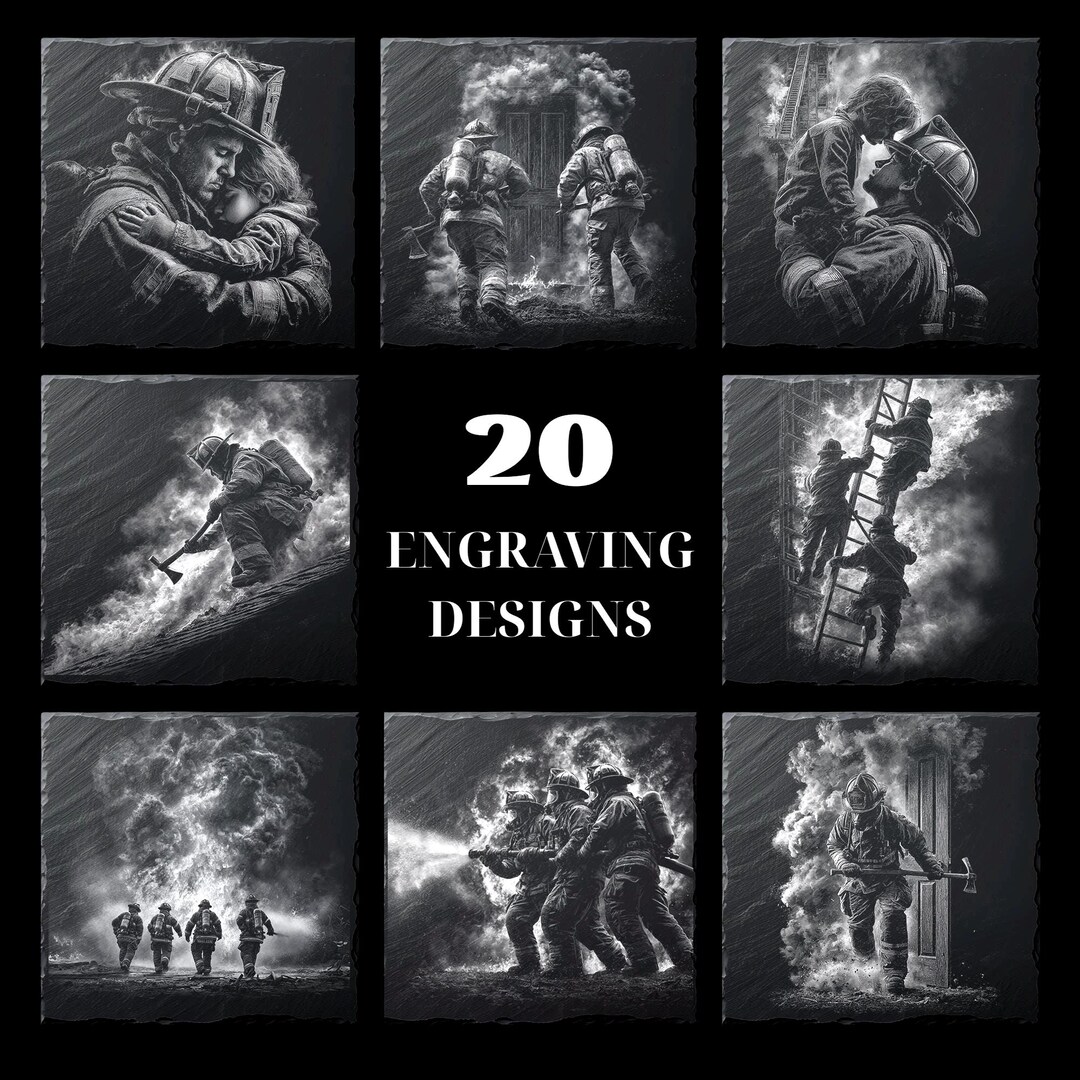20 Brave Firefighters Heroic Rescue Engraving, PNG Files for Slate ...