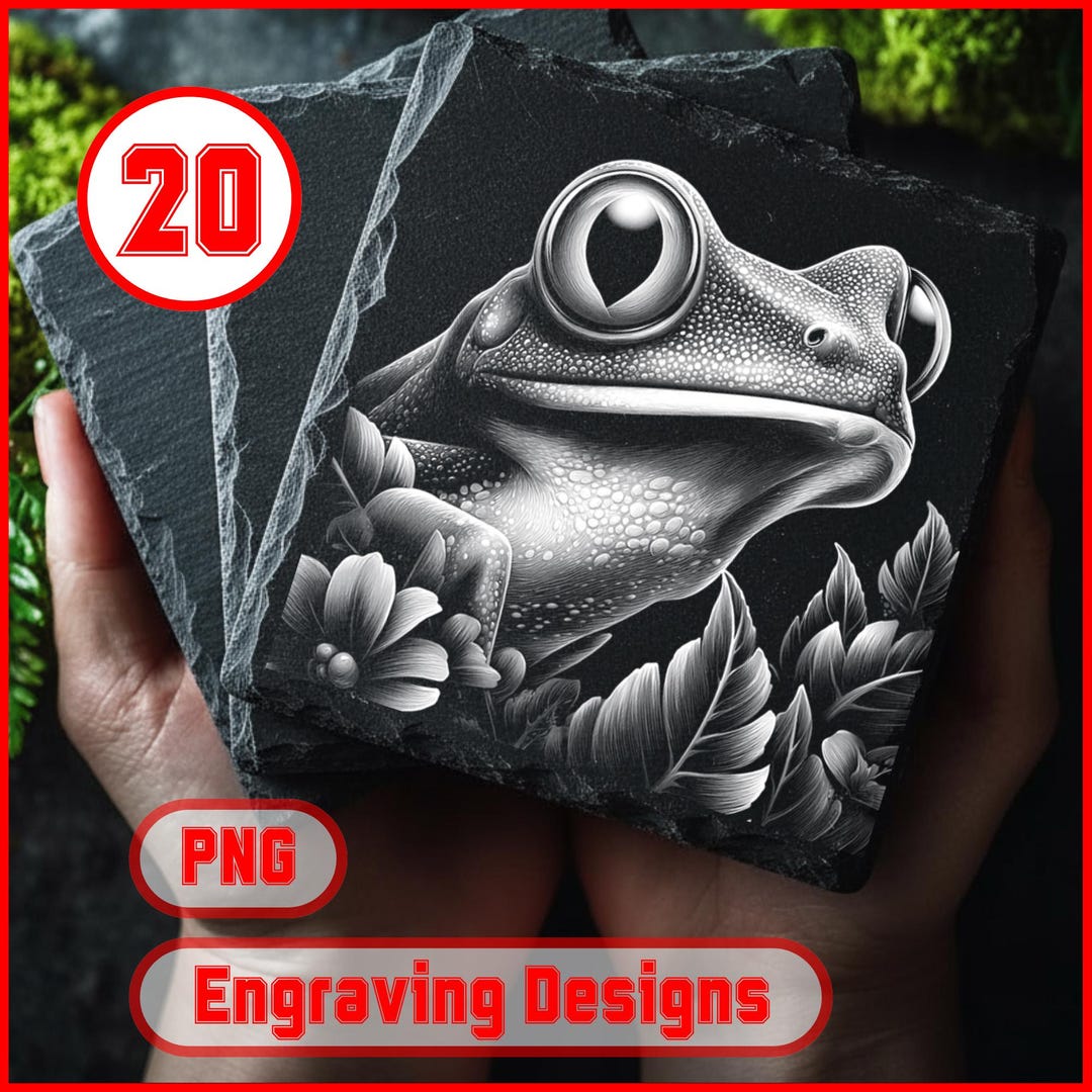 20 Detailed Frog Laser Engraving Designs for Slate Coasters, PNG Files ...