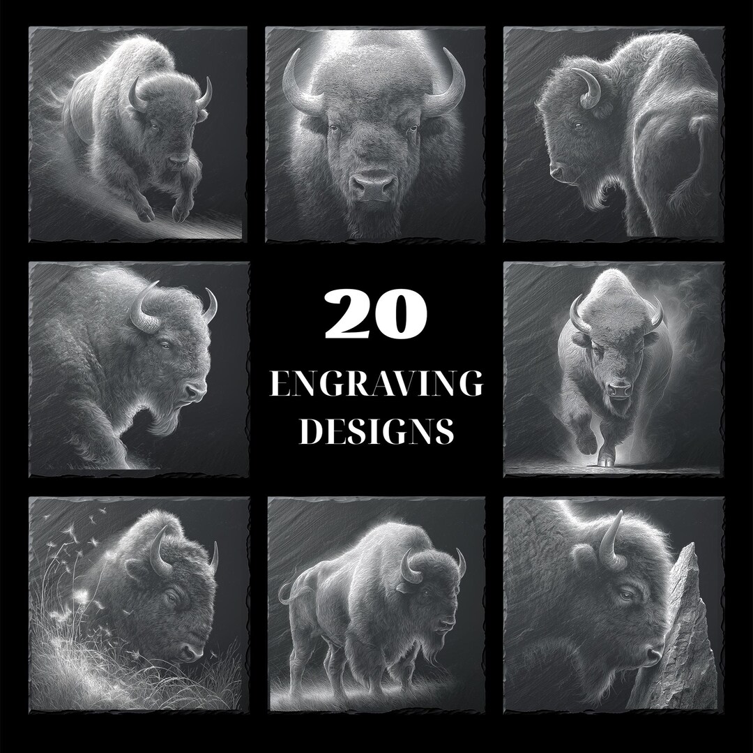 20 Majestic Bison Engraving Designs PNG Bundle | American Buffalo Laser ...