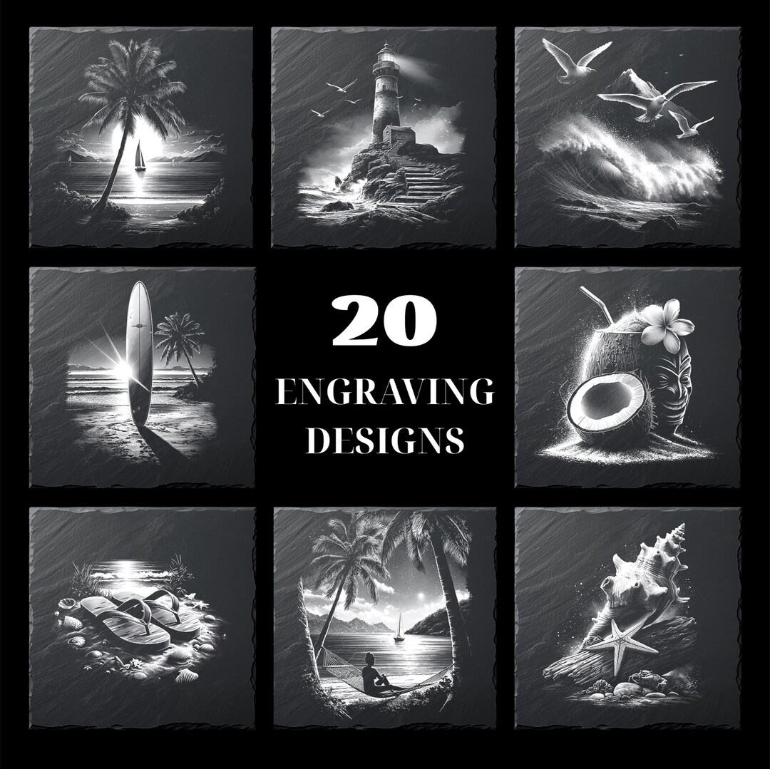 20 Beach Ocean Laser Engraving Designs for Slate Coasters - PNG Files ...