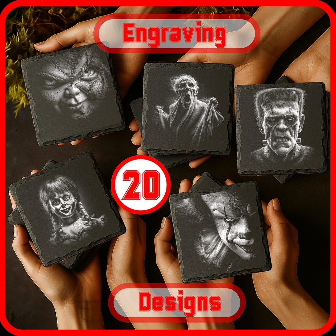 20 Halloween Characters Gothic Decor Spooky Slate Coasters Horror ...