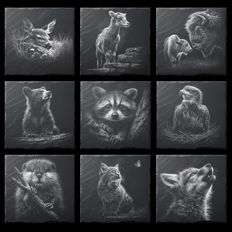 1110+ Wildlife PNG Bundle | Slate Coaster Engraving | Deer Elk Rabbit ...