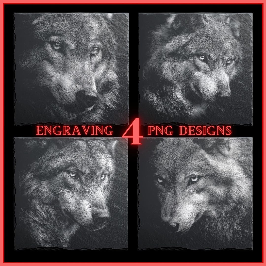 4 Alpha Wolf Portrait PNG | Stone Plaque Engraving Files | Wildlife ...