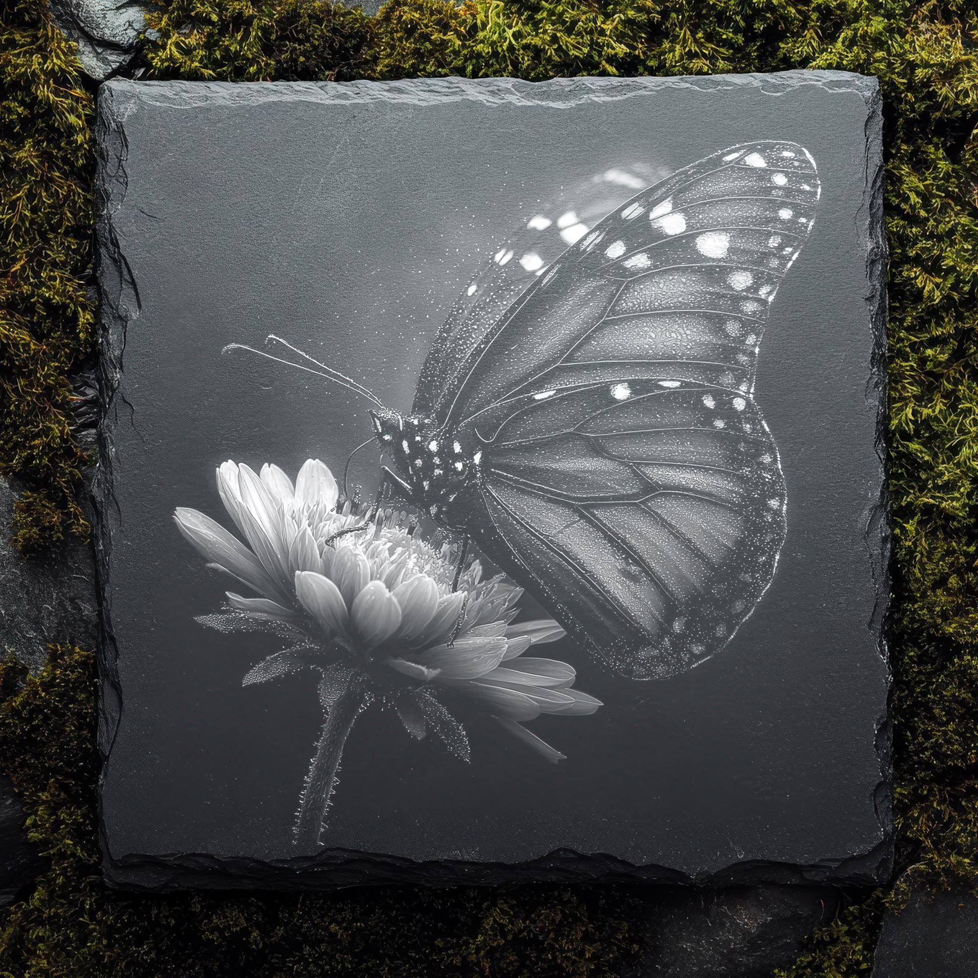 Butterfly Flower Engraving Design Printable PNG for Slate Coaster Art ...