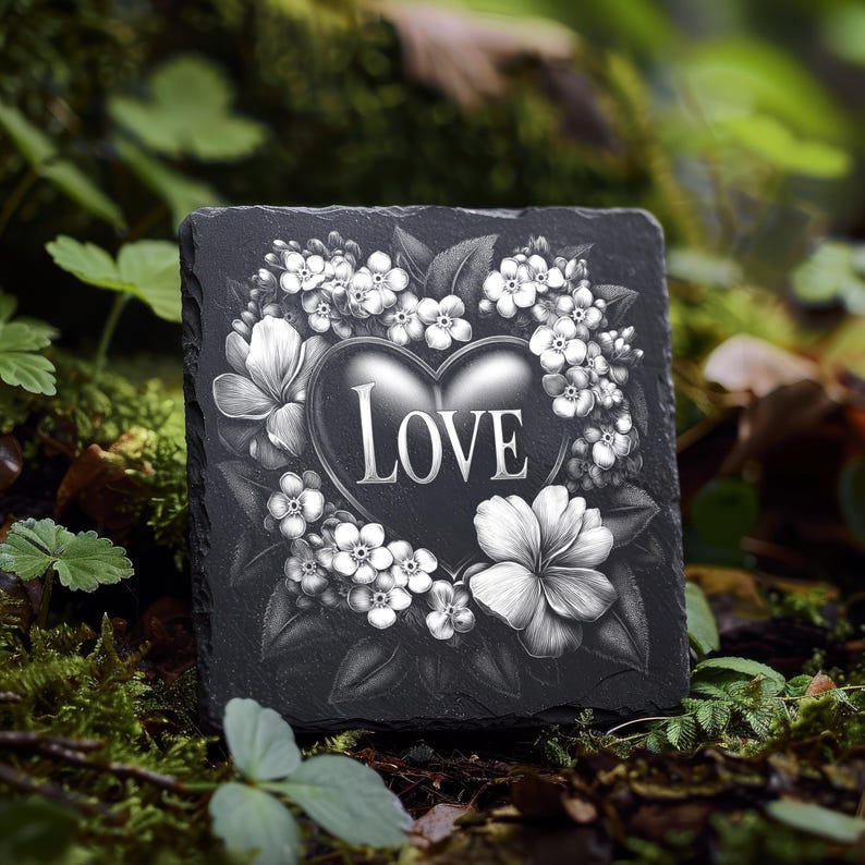 Floral Heart LOVE Engraving PNG | Single High-detail Laser File for ...
