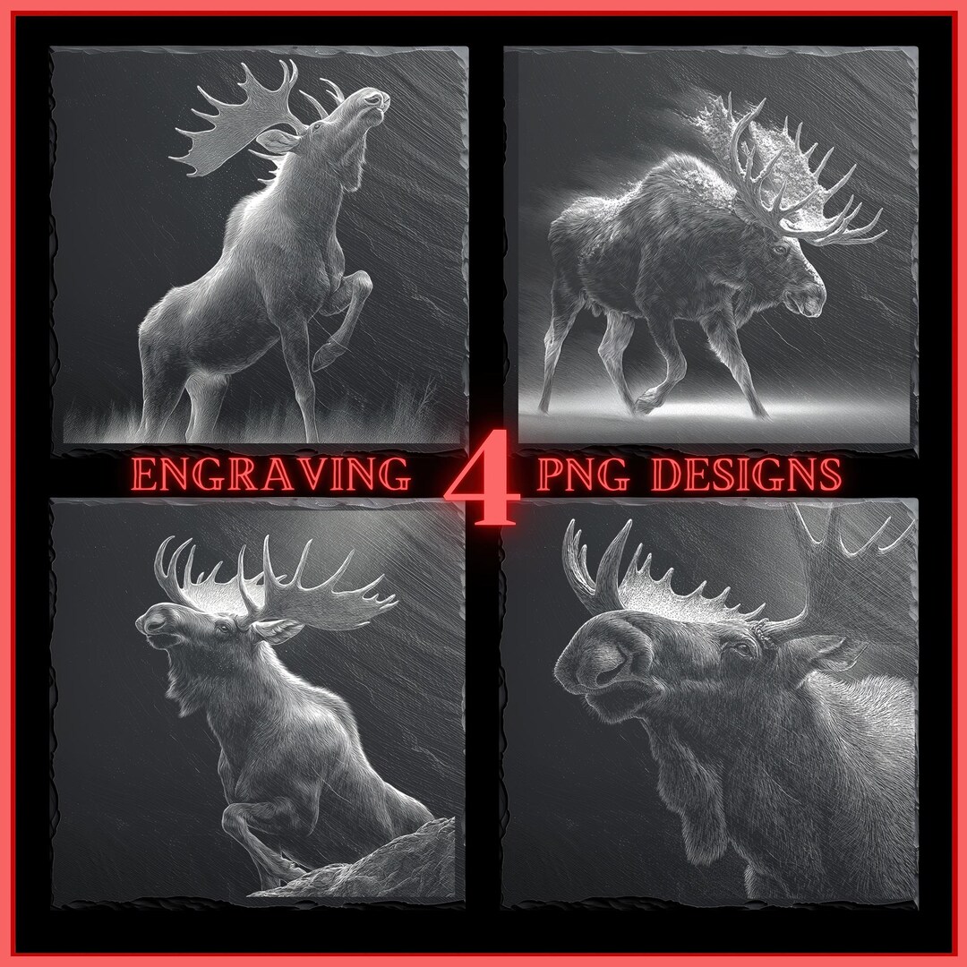 4 Bull Moose Laser PNG | Rearing Elk Engraving Files | Wildlife Hunting ...