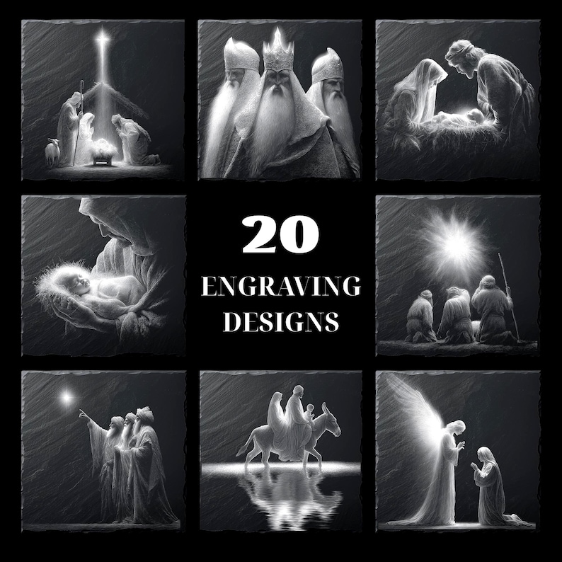 20 Nativity Scene Laser PNG | Slate Coaster Engraving Files | Christmas ...