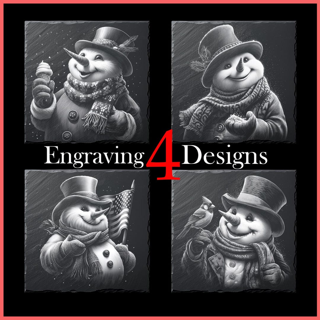 4 Snowman Engraving PNG Designs - Holiday Themed Custom Art for Slate ...