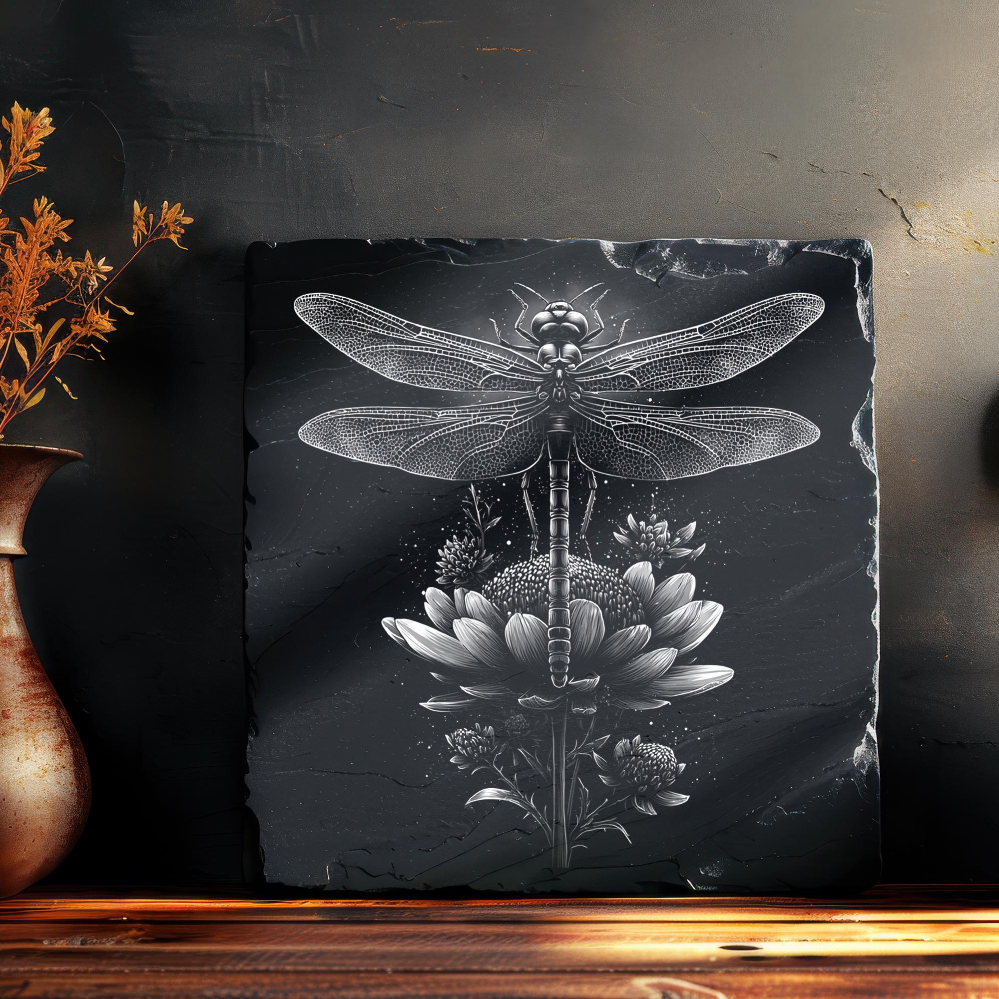 Dragonfly and Flowers Art Botanical Insect Illustration Digital ...