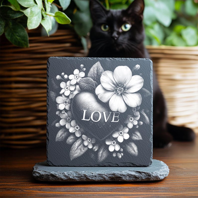 Floral Heart LOVE Engraving PNG | Single High-detail Laser File for ...