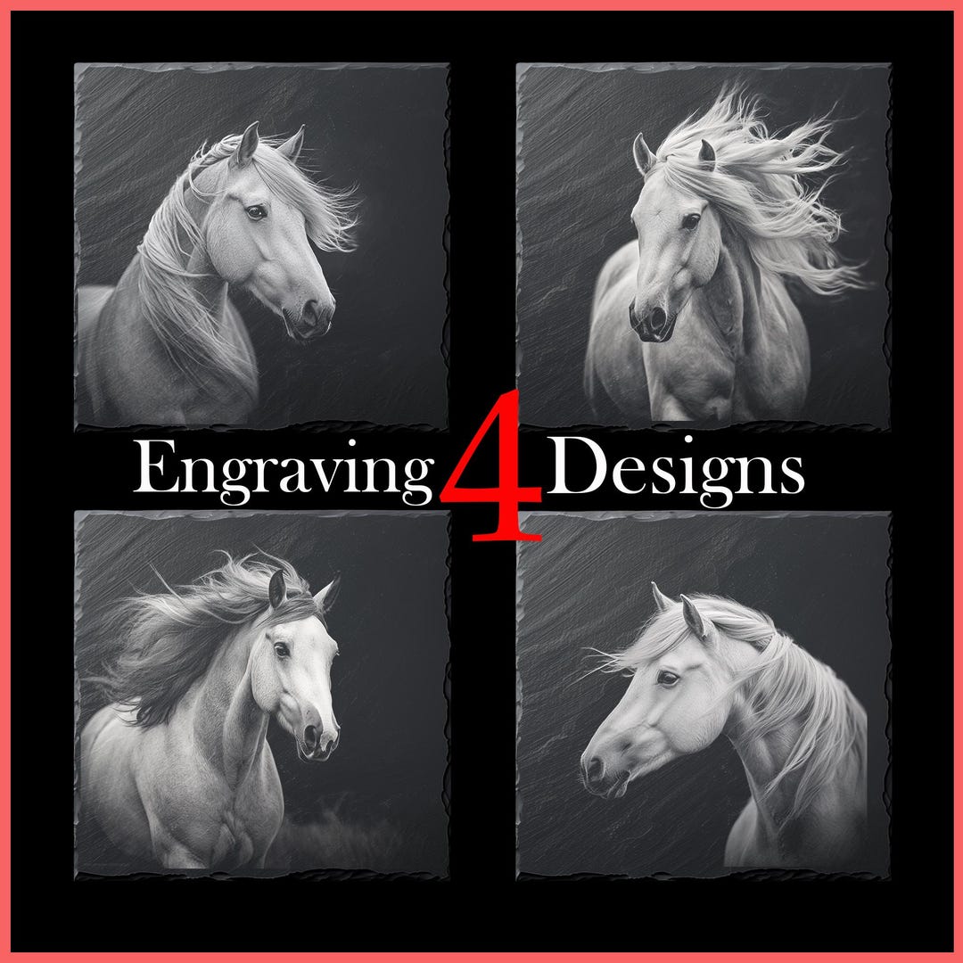 Galloping White Stallion Coasters Files Bundle for Engraving Digital ...