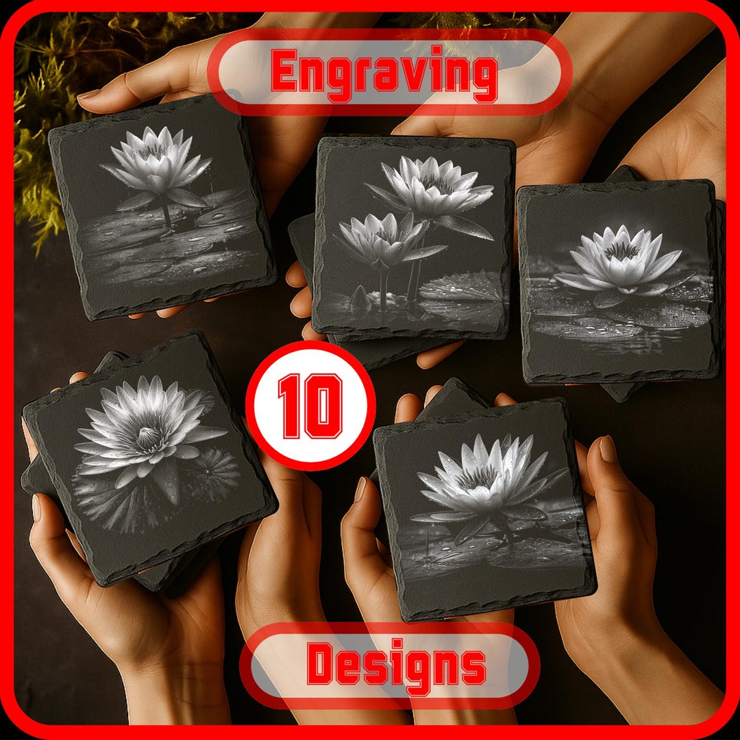 10 Lotus Flower Engraving Digital PNG Bundle for Engraving Digital ...