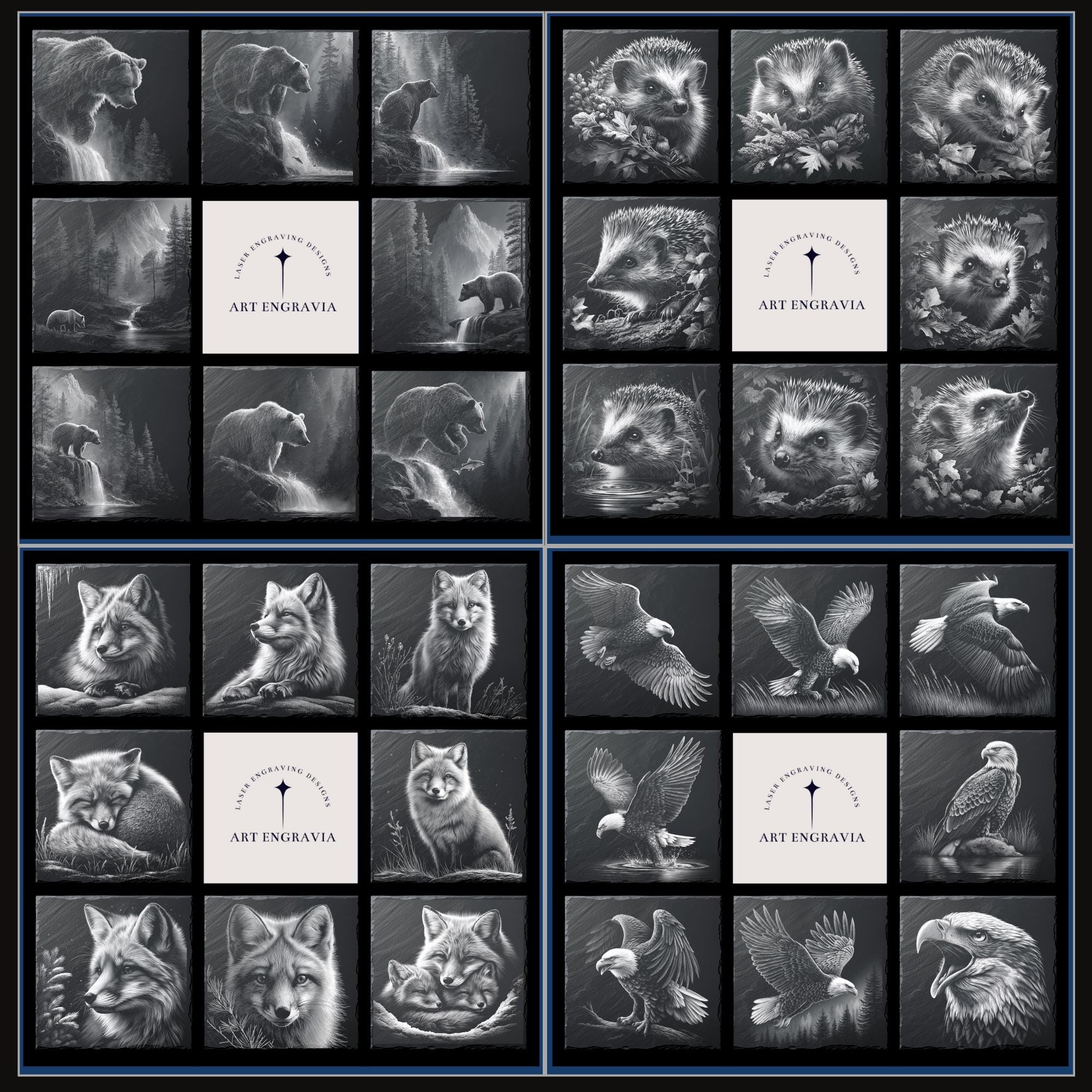 1110+ Wildlife PNG Bundle | Slate Coaster Engraving | Deer Elk Rabbit ...