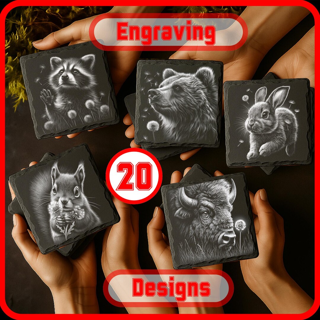 20 Wild Animals With Dandelions Pngs for Slate Coasters – Nature Laser ...