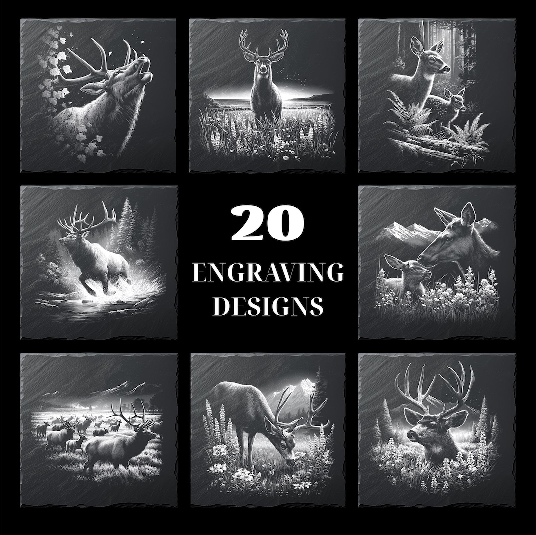 20 Elk & Deer Laser Engraving Designs for Slate Coasters – PNG Files ...