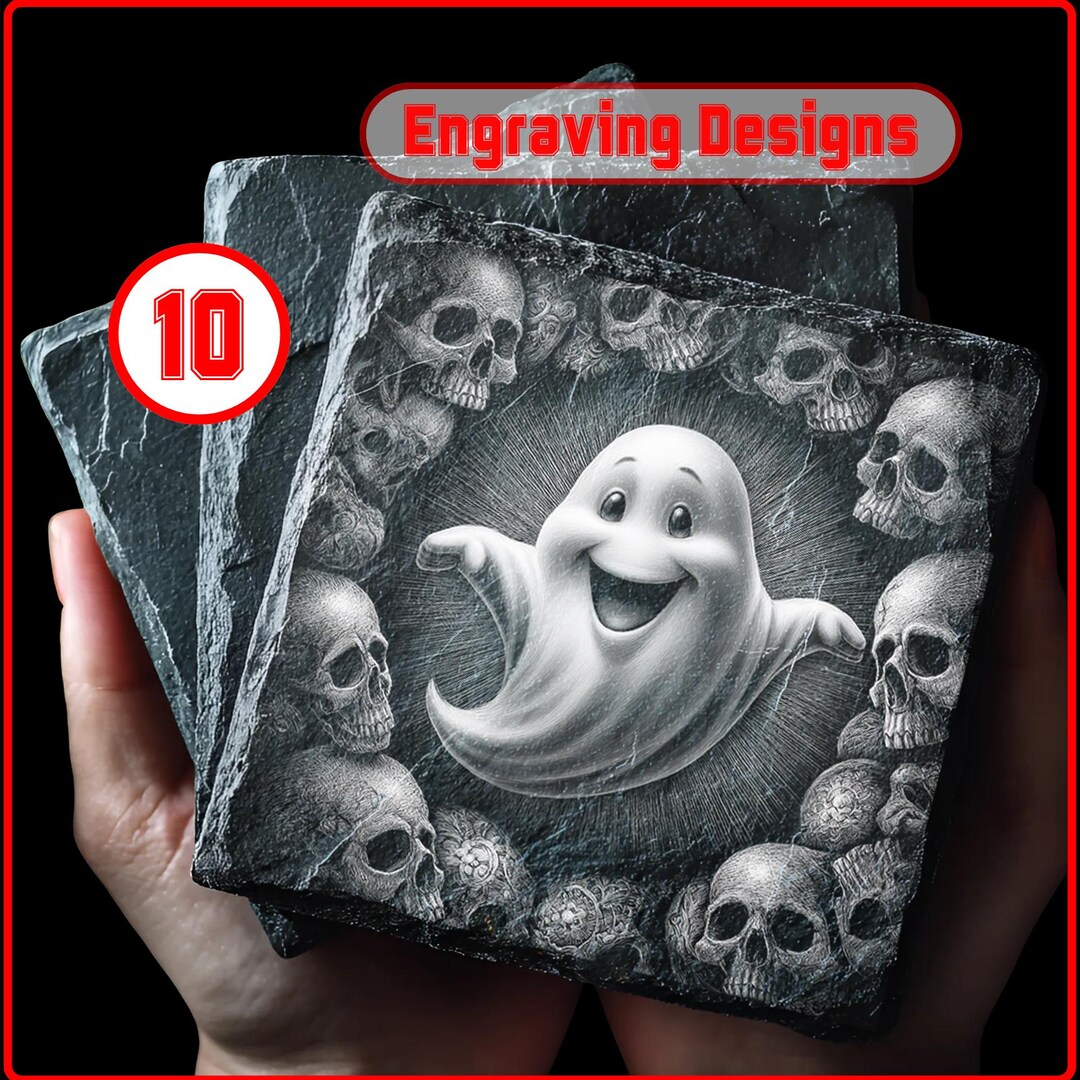 10 Cute Ghost Slate Engraving PNG for Halloween Engraving Digital ...