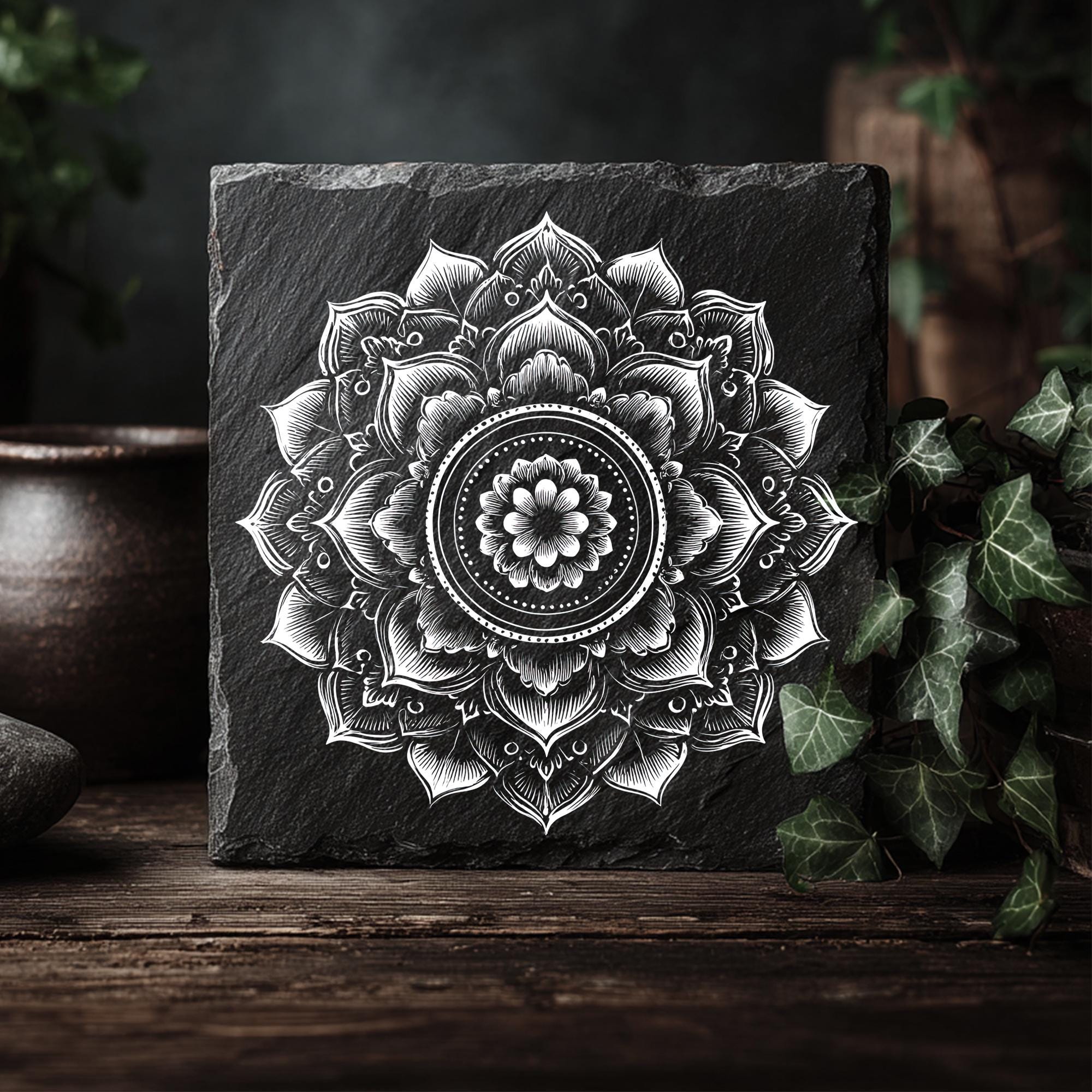 Mandala Flower Slate PNG Slate Laser Burn Bundle, Engrave File, Slate ...