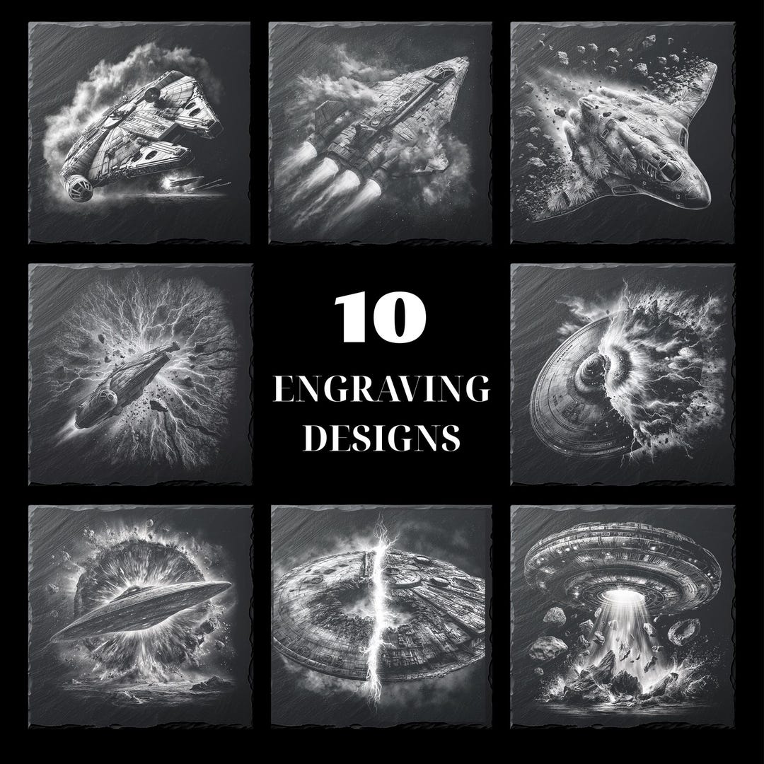 10 Cosmic Battle Slate Spacecraft Explosions Engraving Digital Download ...