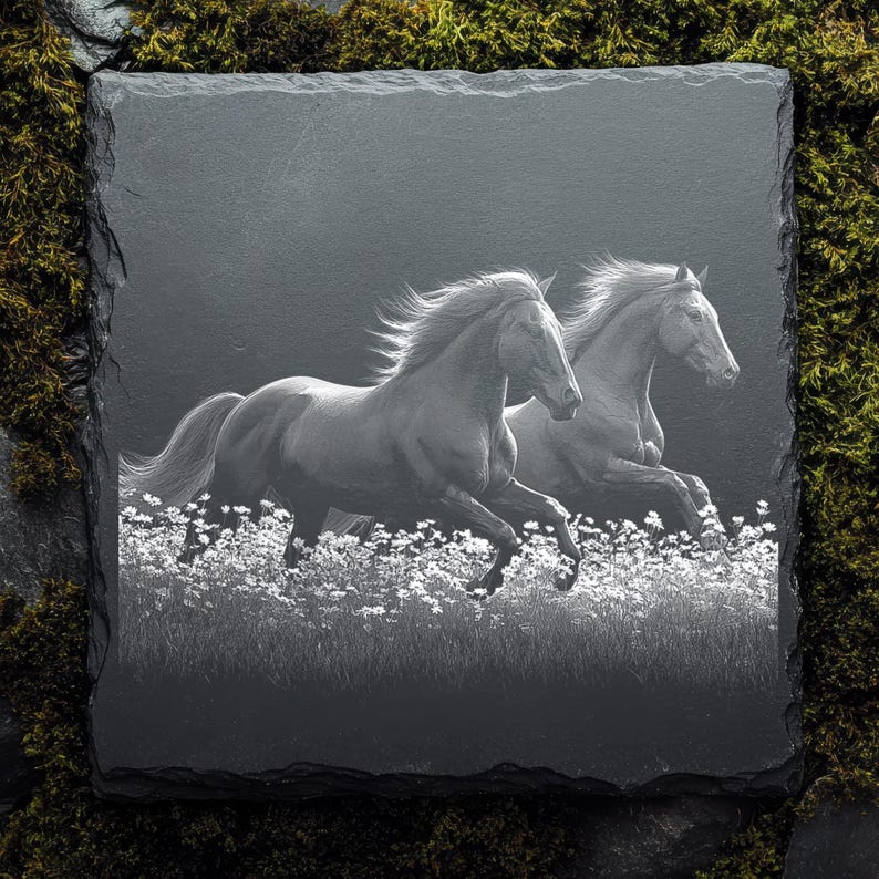 Running Horses Laser Engraving Design Slate Coasters Files Bundle ...