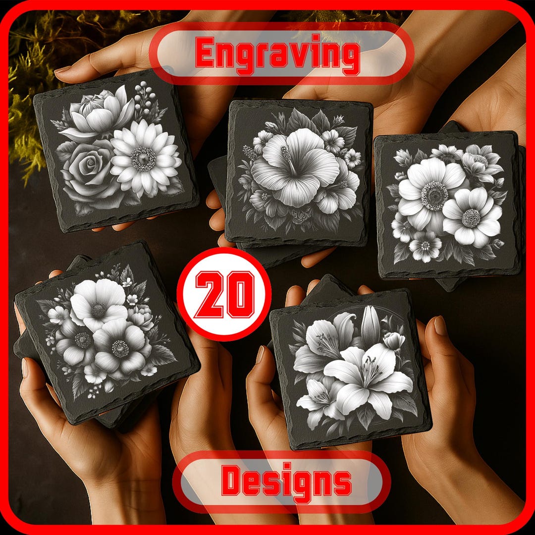 20 Fancy Flower Digital PNG Bundle for Engraving Digital Download for ...