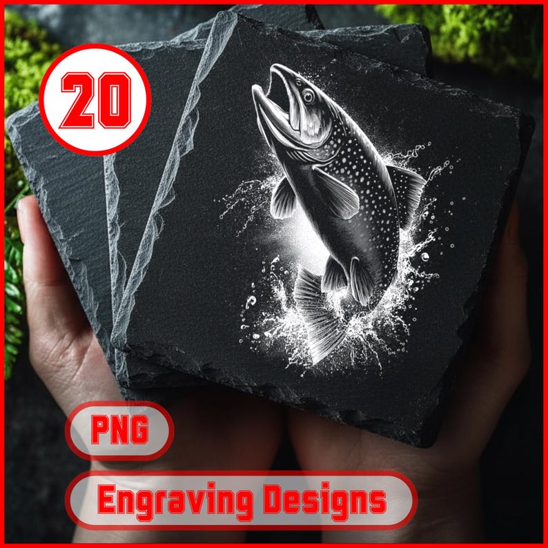 20 Fish, Aquatic Species Laser Engraving Designs for Slate Coasters ...