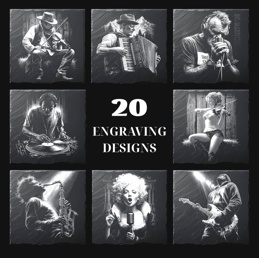 20 Music Lover Laser Engraving Designs for Slate Coasters - PNG Files ...
