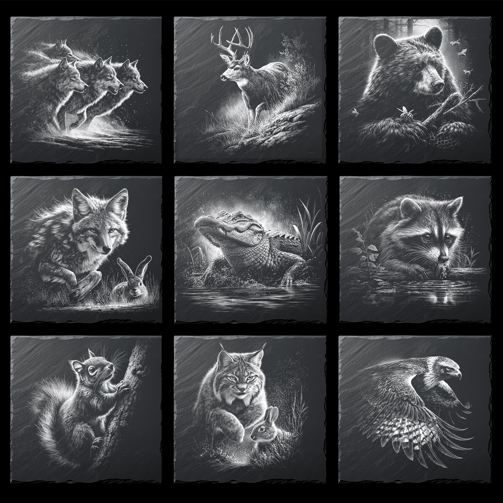 1110+ Wildlife PNG Bundle | Slate Coaster Engraving | Deer Elk Rabbit ...