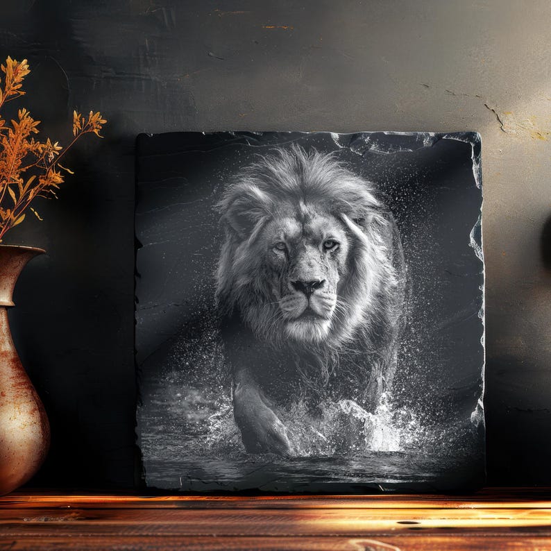Charging Lion Slate Engraving Wild Power in Motion Digital Download ...