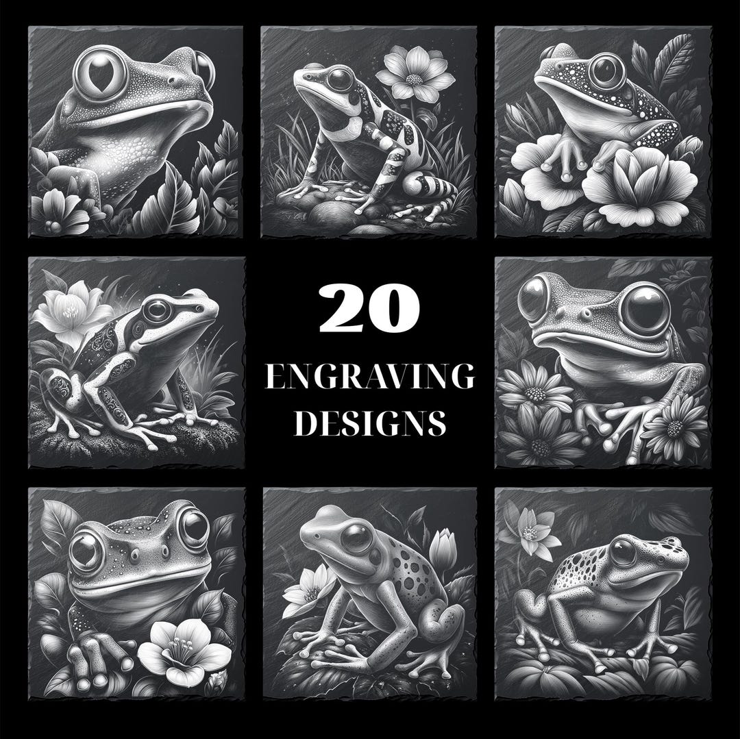 20 Frog Laser Engraving Designs for Slate Coasters, PNG Files for ...