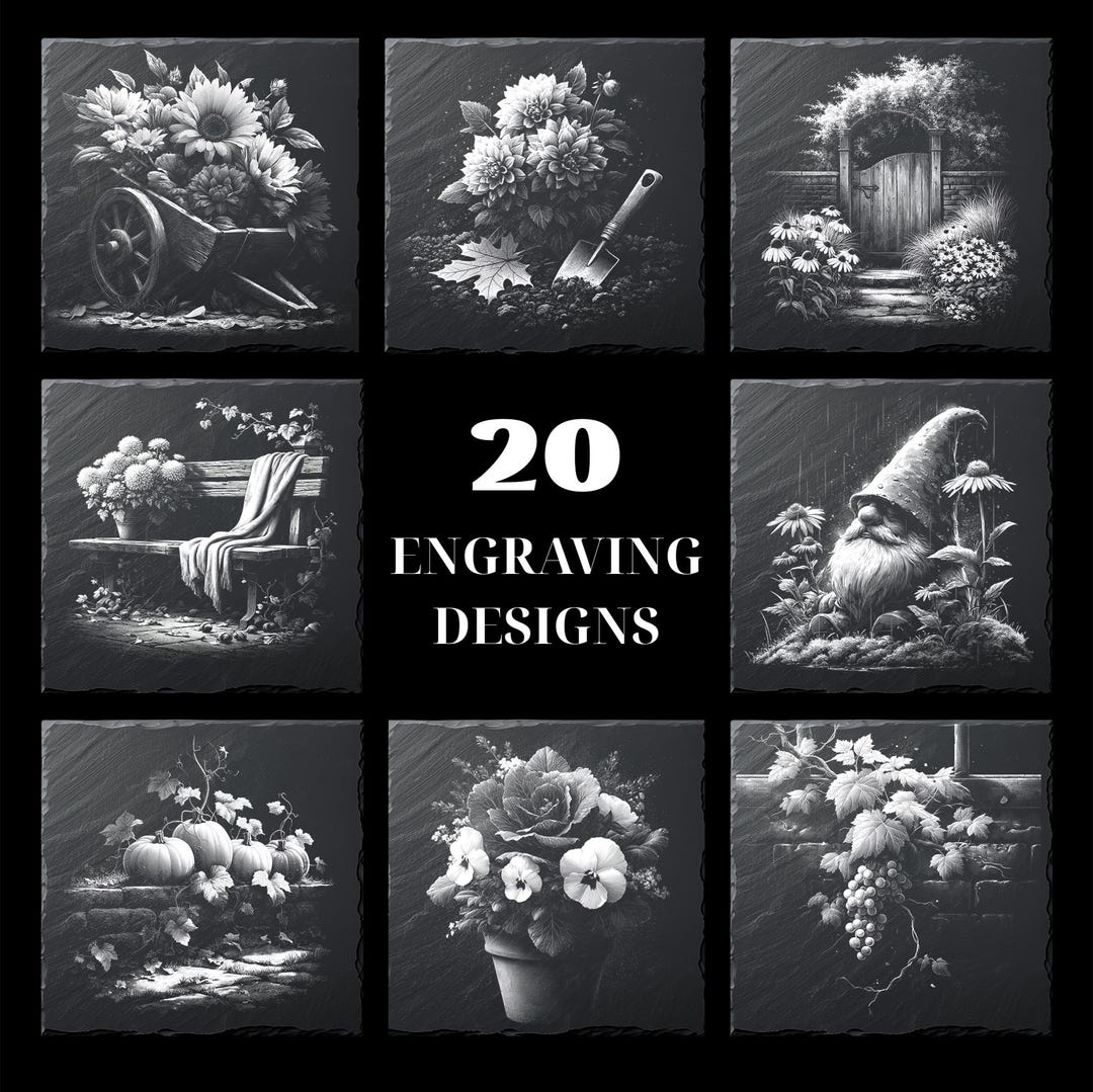 20 Garden, Floral Laser Engraving Designs for Slate Coasters - PNG ...