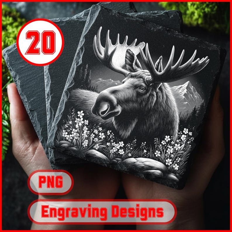 20 Detailed Moose Engraving PNG Pack Bundle Digital Download, Glowforge ...