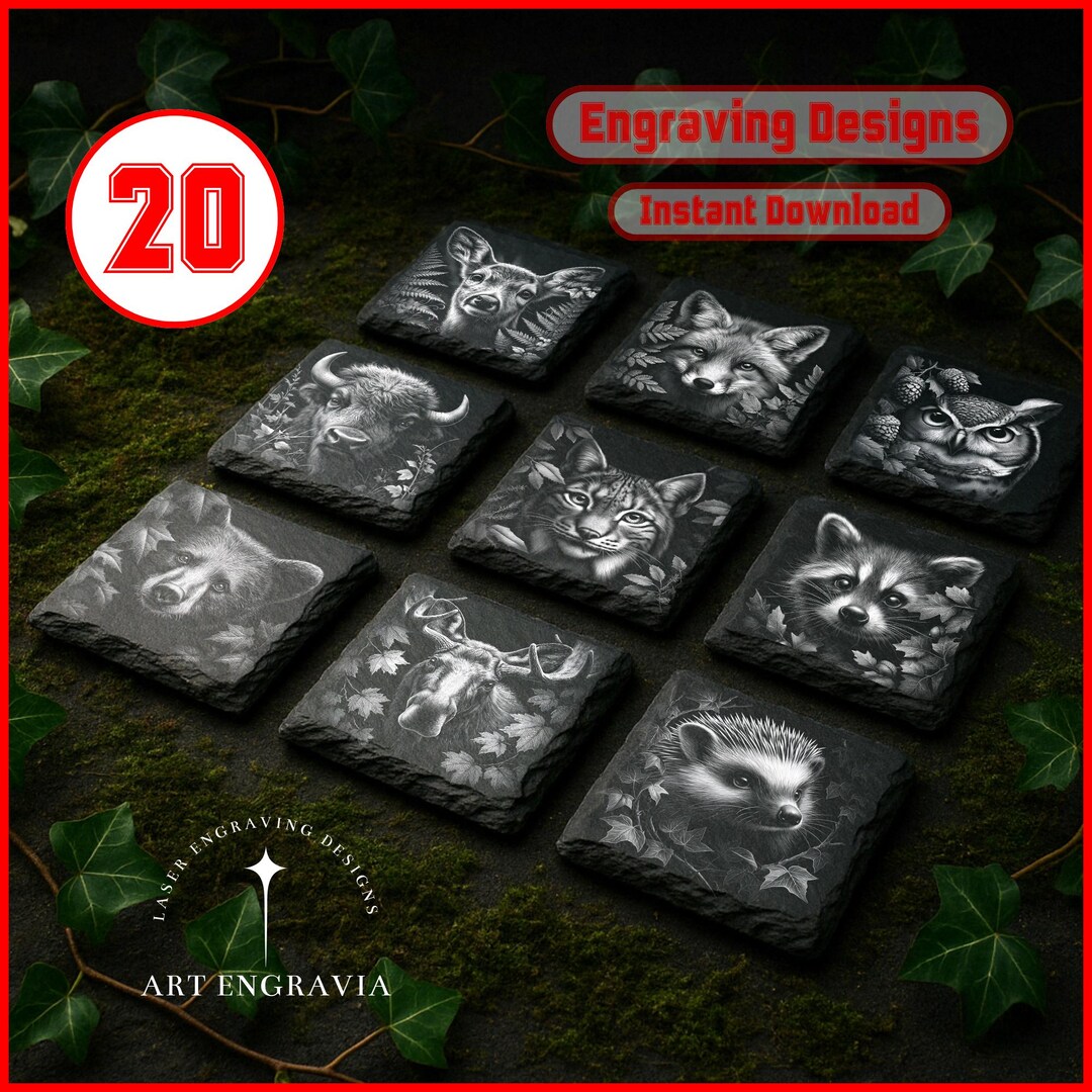 20 Forest Animal Pngs for Slate Coasters – Wildlife Laser Engraving ...