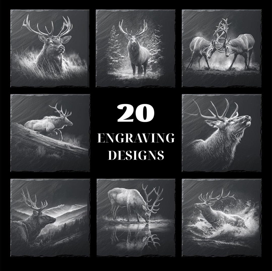 20 Majestic Elk Deer Laser PNG | Slate Coaster Engraving Files ...