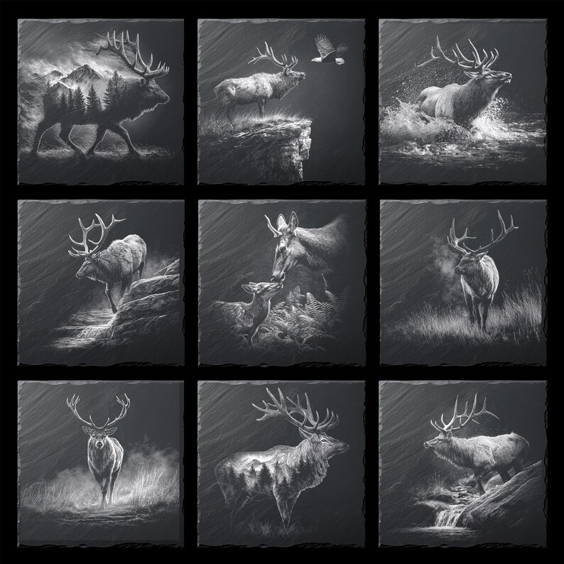 20 Majestic Elk Deer Laser PNG | Slate Coaster Engraving Files ...