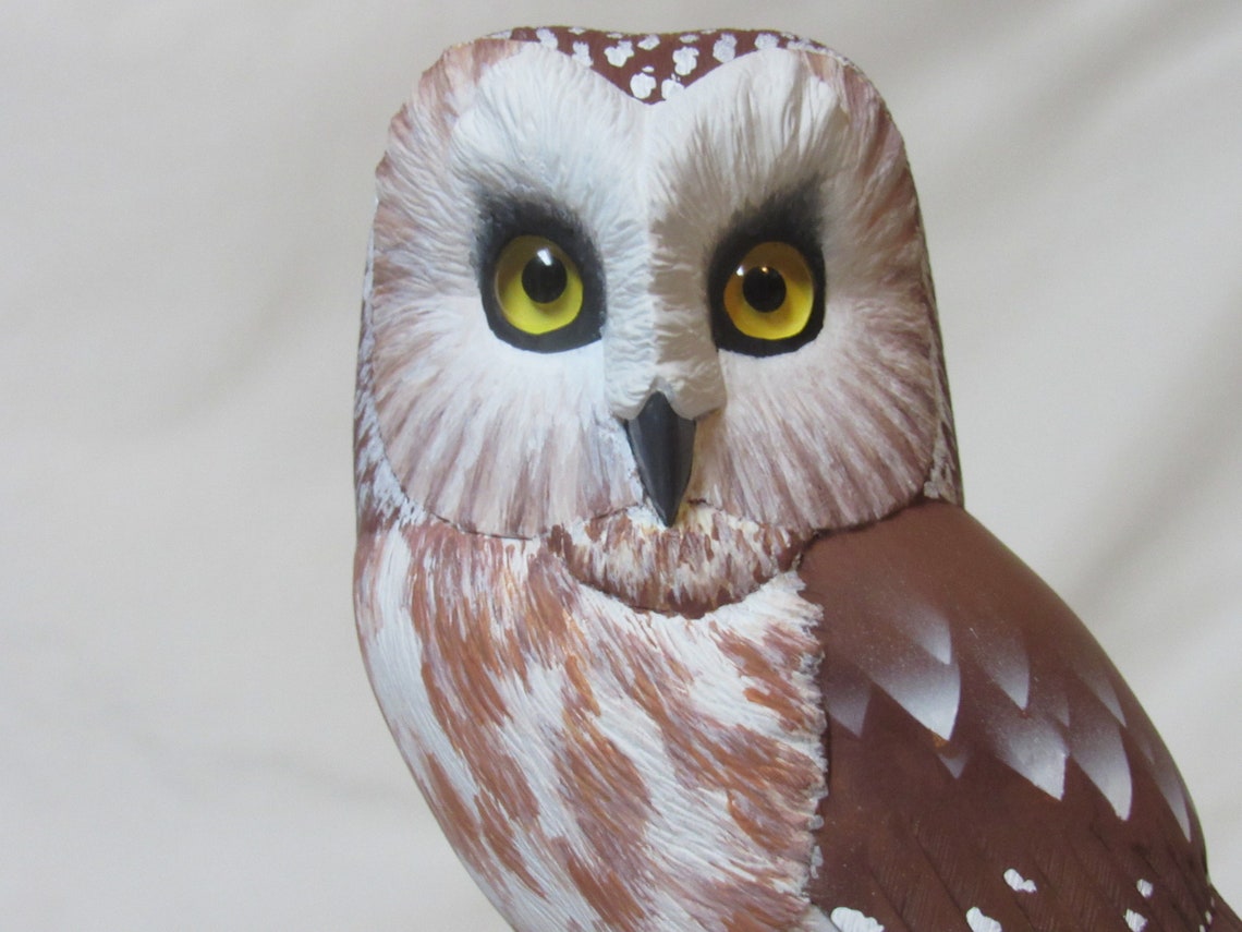Life Size Saw-whet Owl Wood Carving Detailed Realistic Hand Painted ...