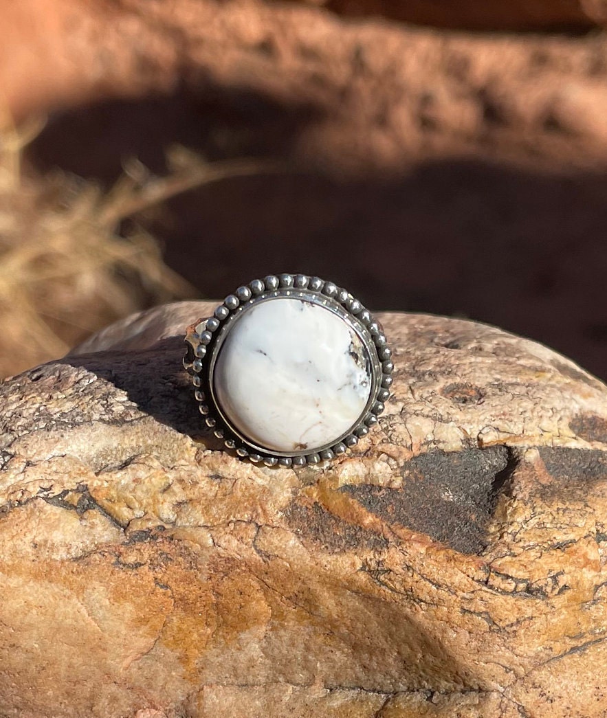 White Buffalo Turquoise Ring, Sterling Silver Ring, Kingman White ...