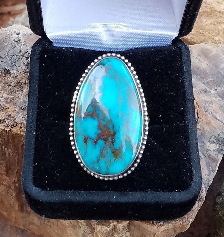 Turquoise Ring, Sterling Silver Ring, High Grade Polychrome Turquoise ...
