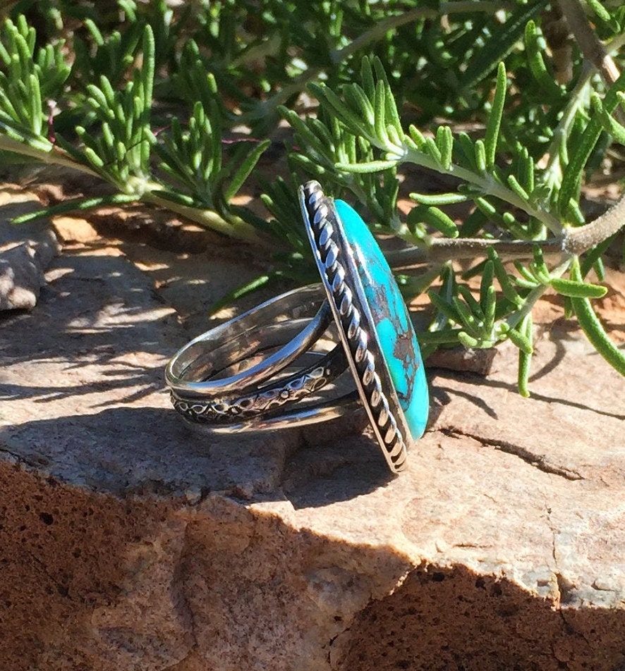 Turquoise Ring, Sterling Silver Ring, High Grade Polychrome Turquoise ...