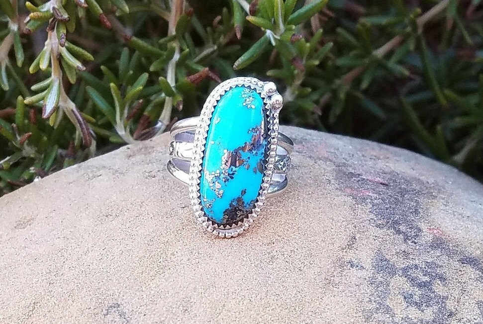 Turquoise with Pyrite matrix Ring, Sterling Silver Ring, Kingman High ...