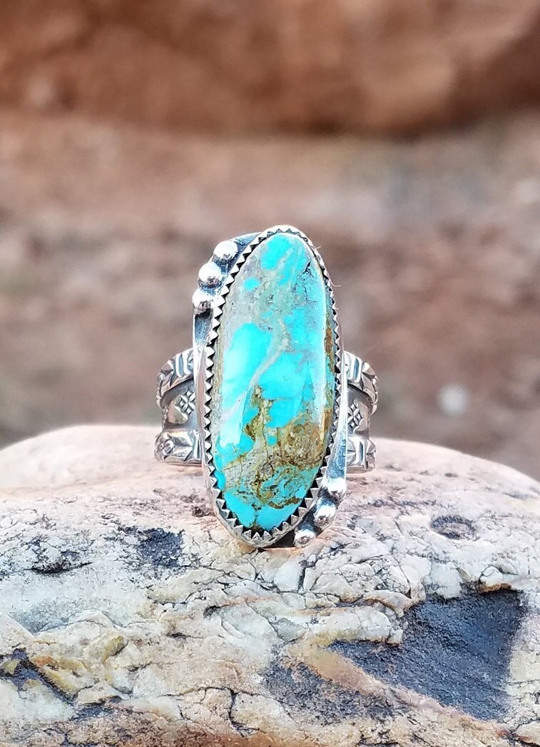 Natural Green Turquoise Ring, Sterling Silver Ring, Kingman Turquoise ...