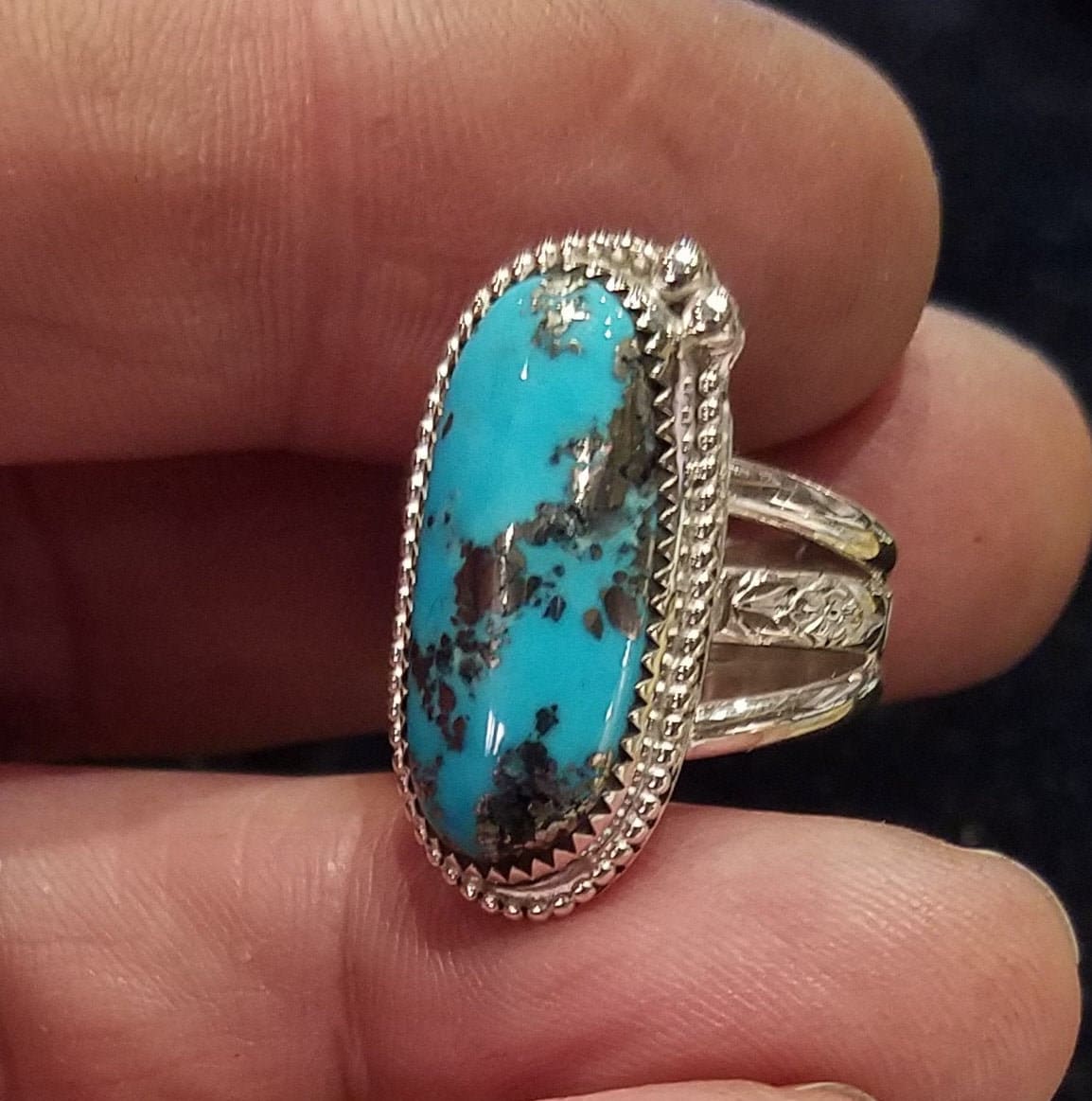 Turquoise with Pyrite matrix Ring, Sterling Silver Ring, Kingman High ...