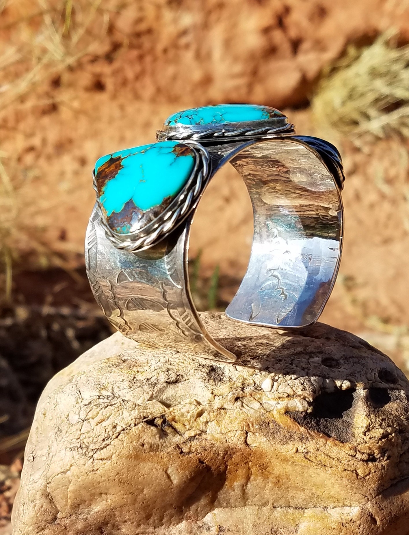 Polychrome Turquoise Cuff Bracelet, High Grade Kingman Polychrome ...