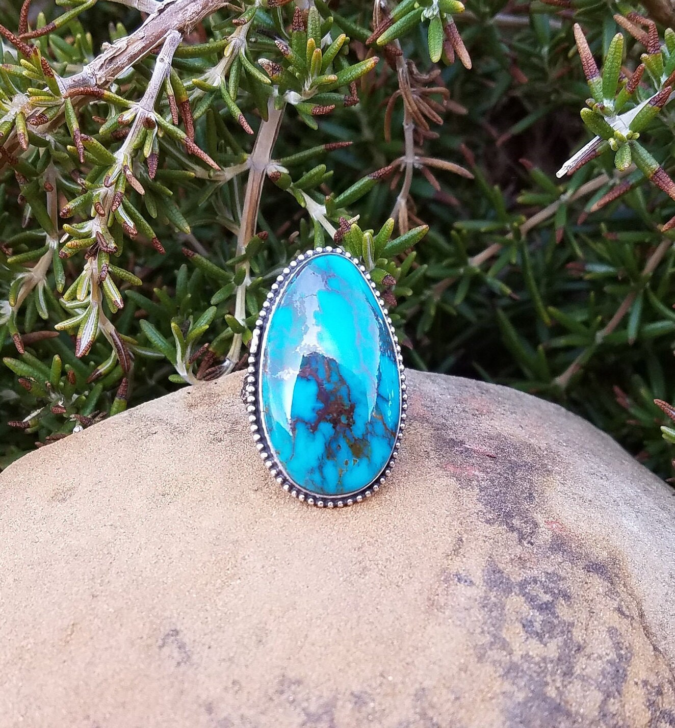 Turquoise Ring, Sterling Silver Ring, High Grade Polychrome Turquoise ...