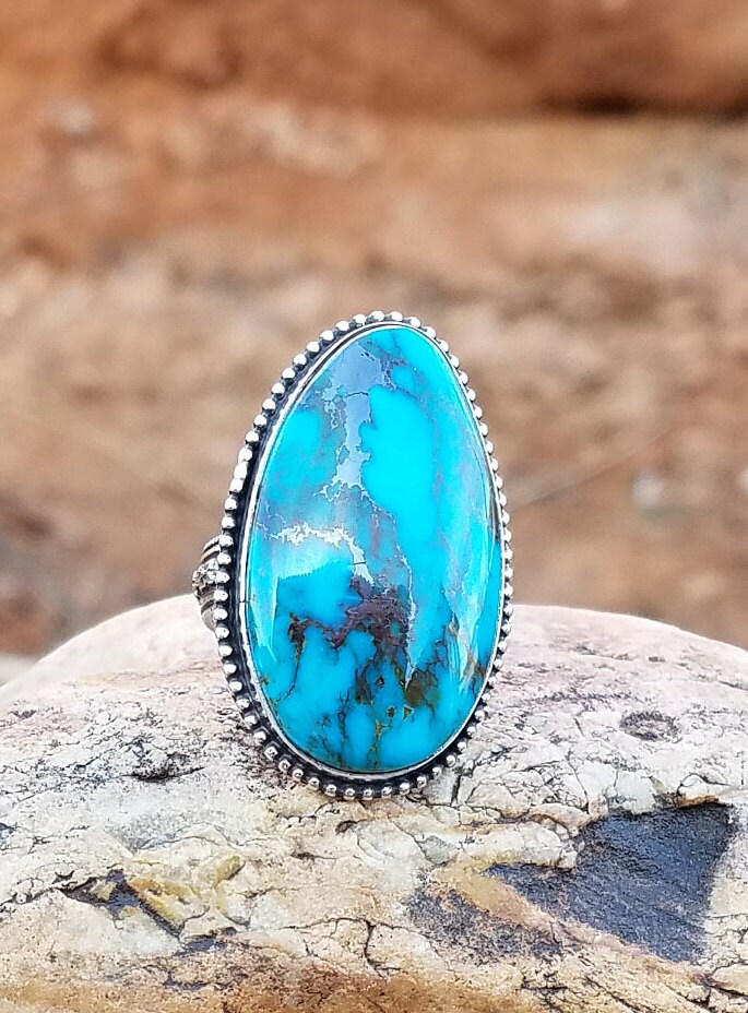 Turquoise Ring, Sterling Silver Ring, High Grade Polychrome Turquoise ...