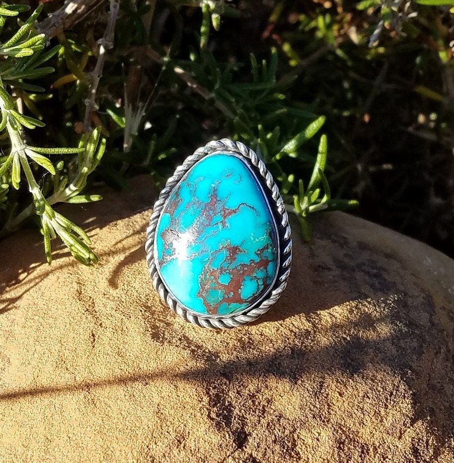 Turquoise Ring, Sterling Silver Ring, High Grade Polychrome Turquoise ...