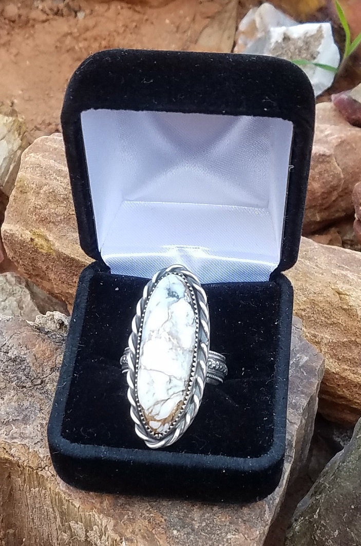 White Buffalo Turquoise Ring, Sterling Silver Ring, Kingman White ...