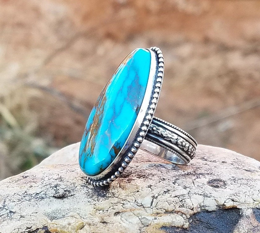 Turquoise Ring, Sterling Silver Ring, High Grade Polychrome Turquoise ...