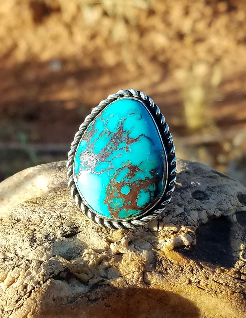 Turquoise Ring, Sterling Silver Ring, High Grade Polychrome Turquoise ...