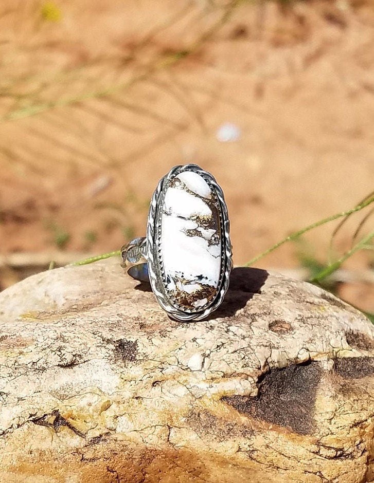 White Buffalo Turquoise Ring, Sterling Silver Ring, Kingman White ...